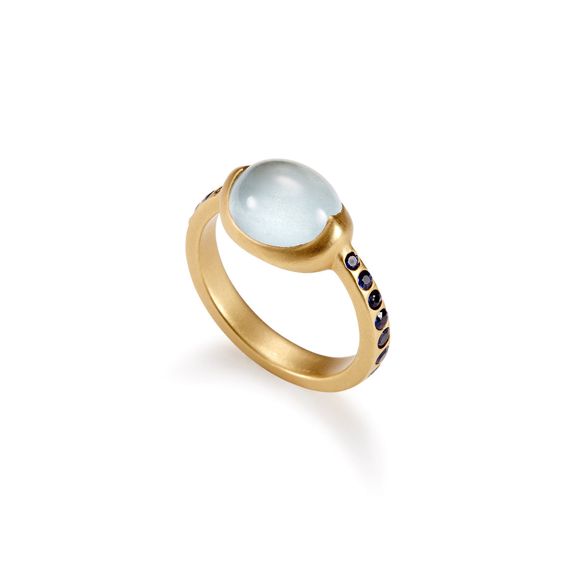 Pasha Ring with Aquamarine and Blue Sapphire Pavé – Anahita Jewelry